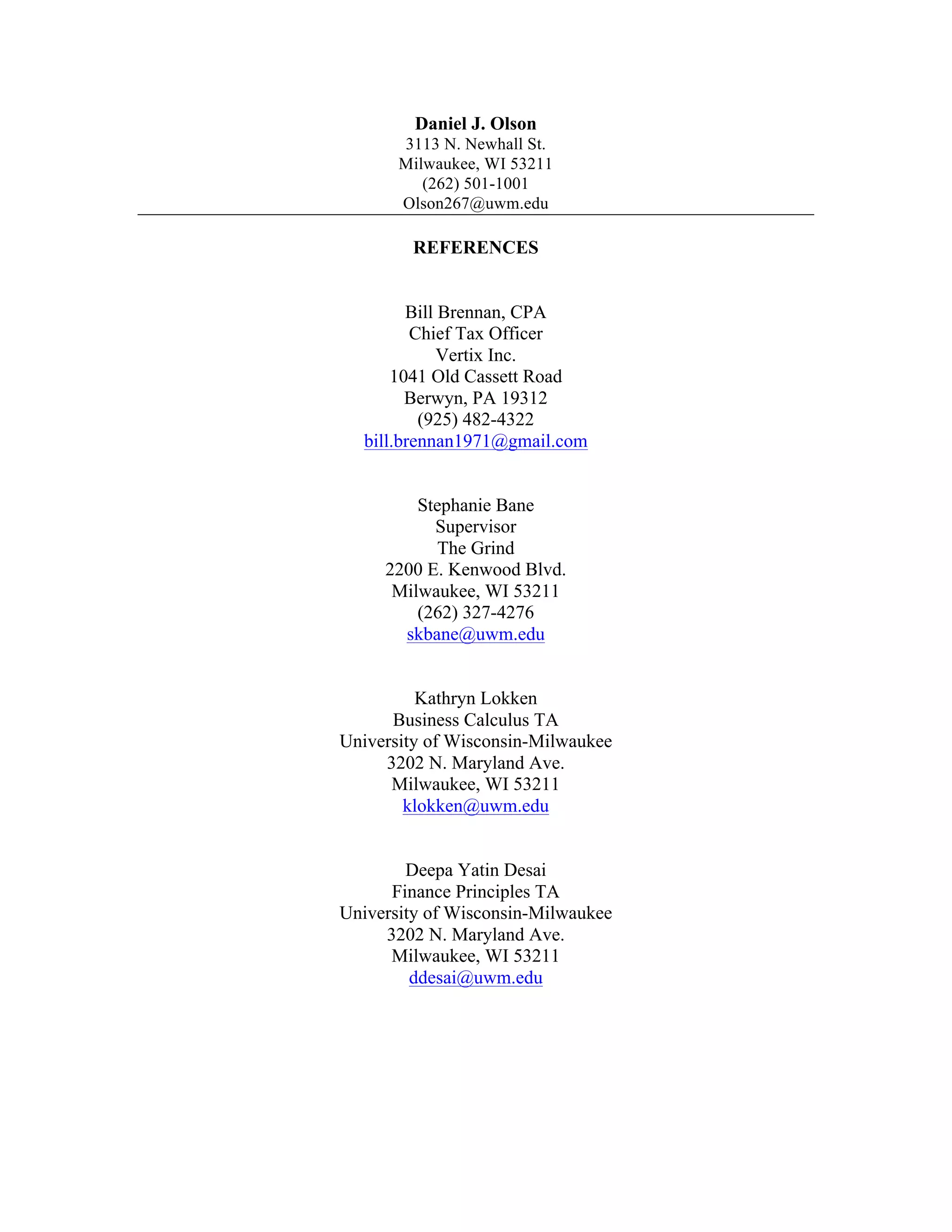 Professional Resume' Reference page | PDF