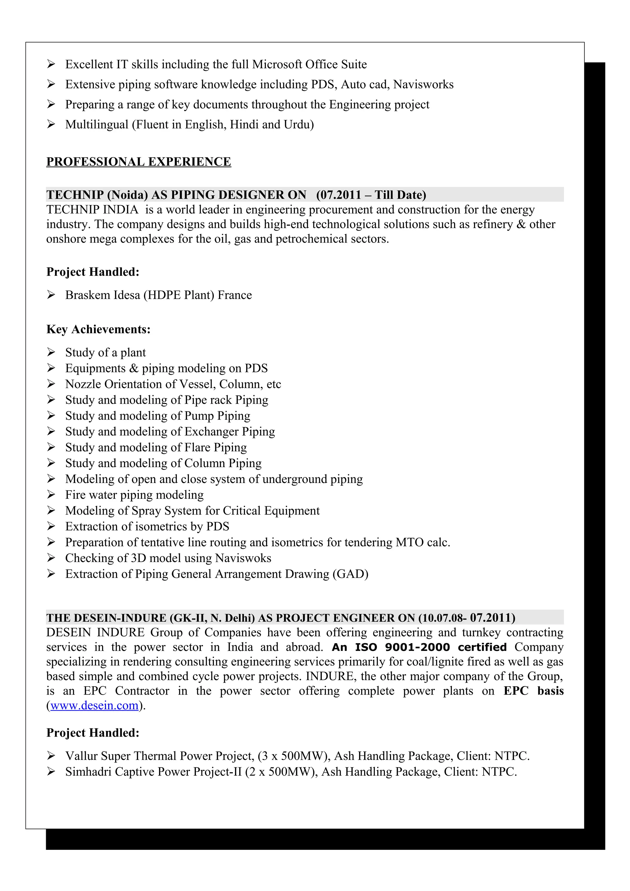 S.Kumar CV - Piping - Copy | DOC