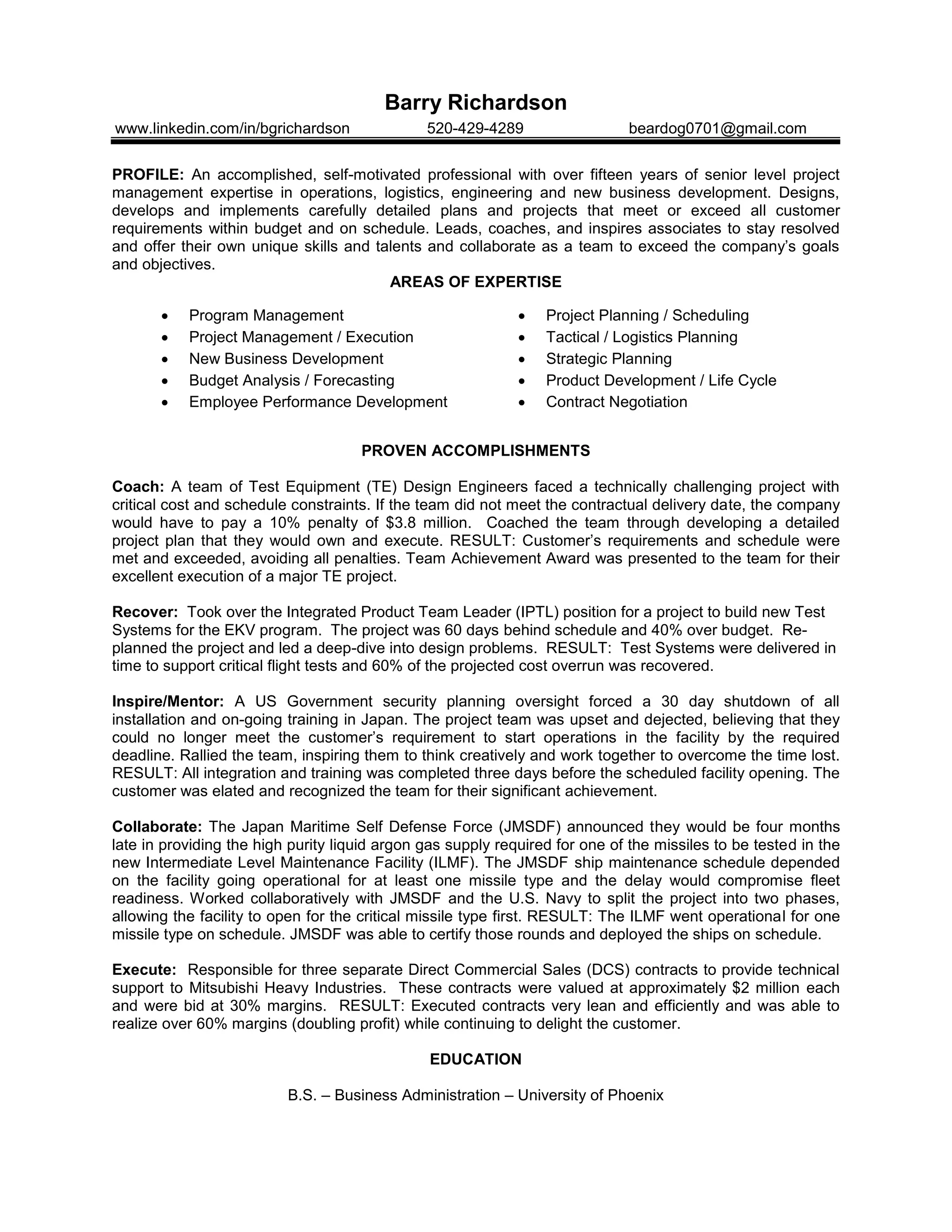 BarryRichardsonResume2014rev2 | PDF