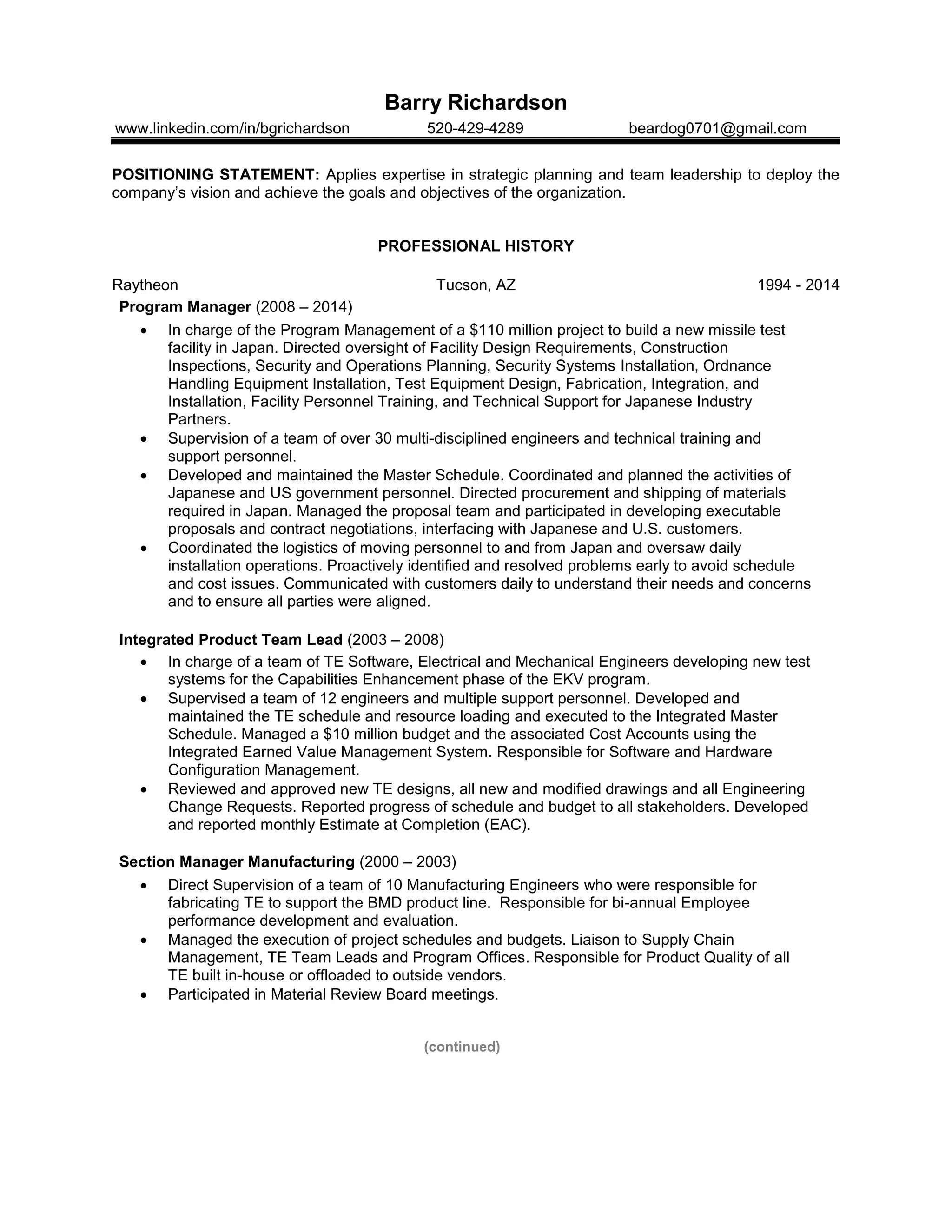 BarryRichardsonResume2014rev2 | PDF