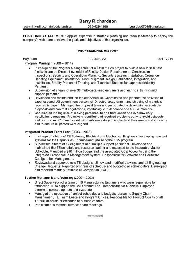 BarryRichardsonResume2014rev2 | PDF