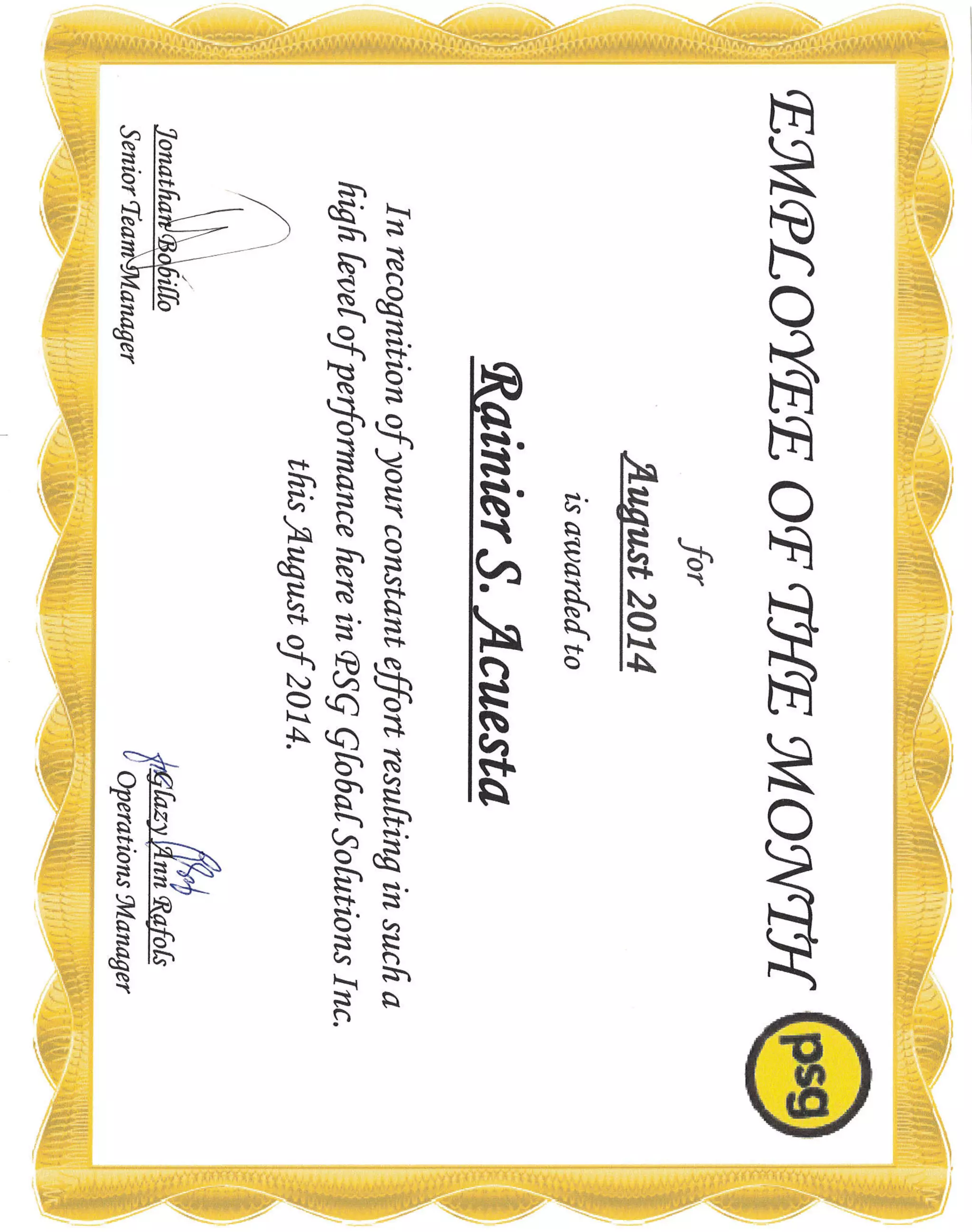 PSG-August Employee of the Month | PDF