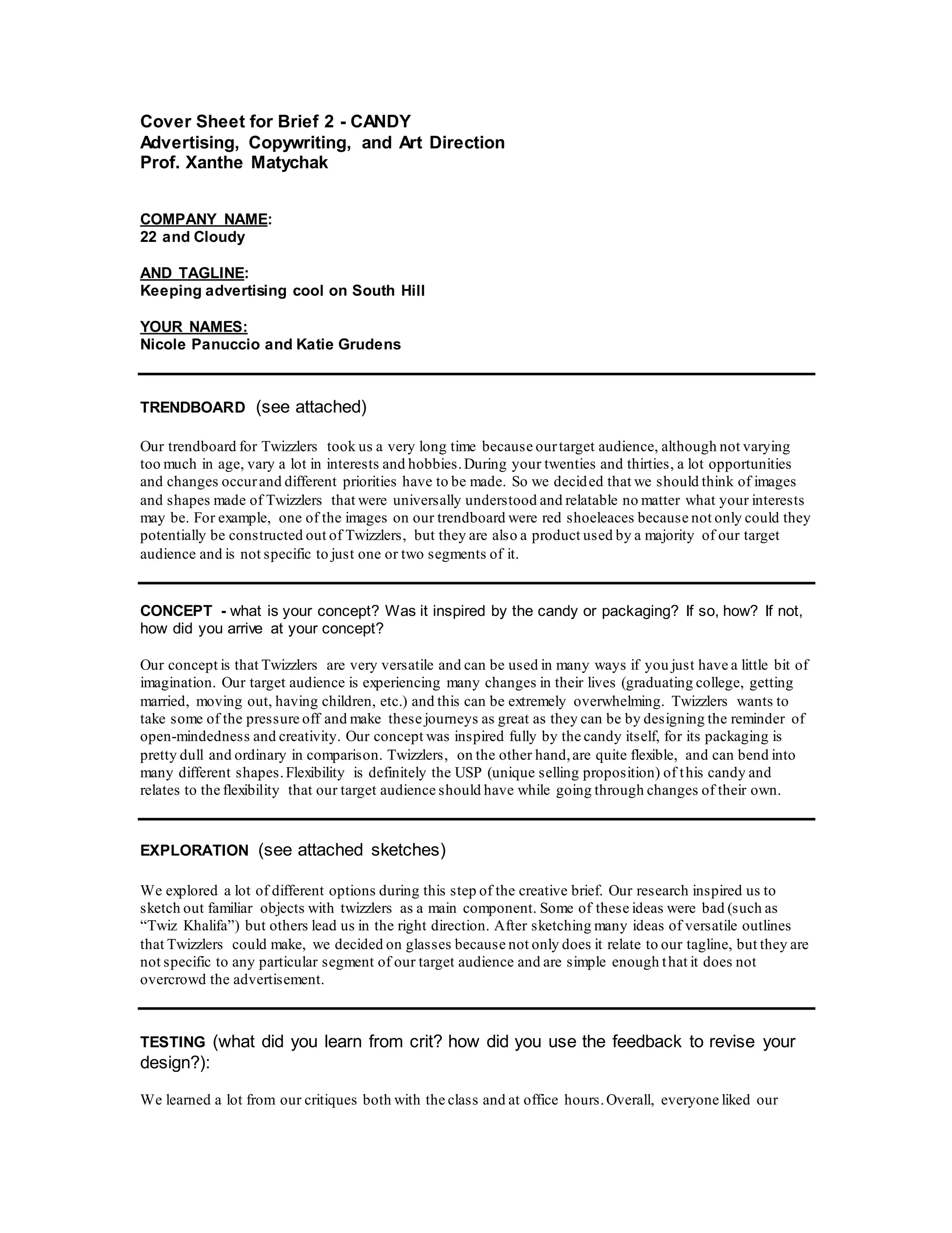 Ad copy; TWIZZLERS creative brief | DOCX