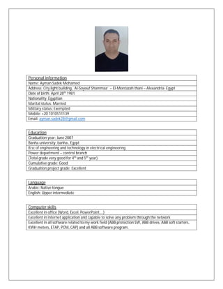 Ayman Sadek CV | PDF | Africa Travel | Travel Locations