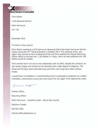 Chris Wilson Reference Letter - Elections Canada | PDF