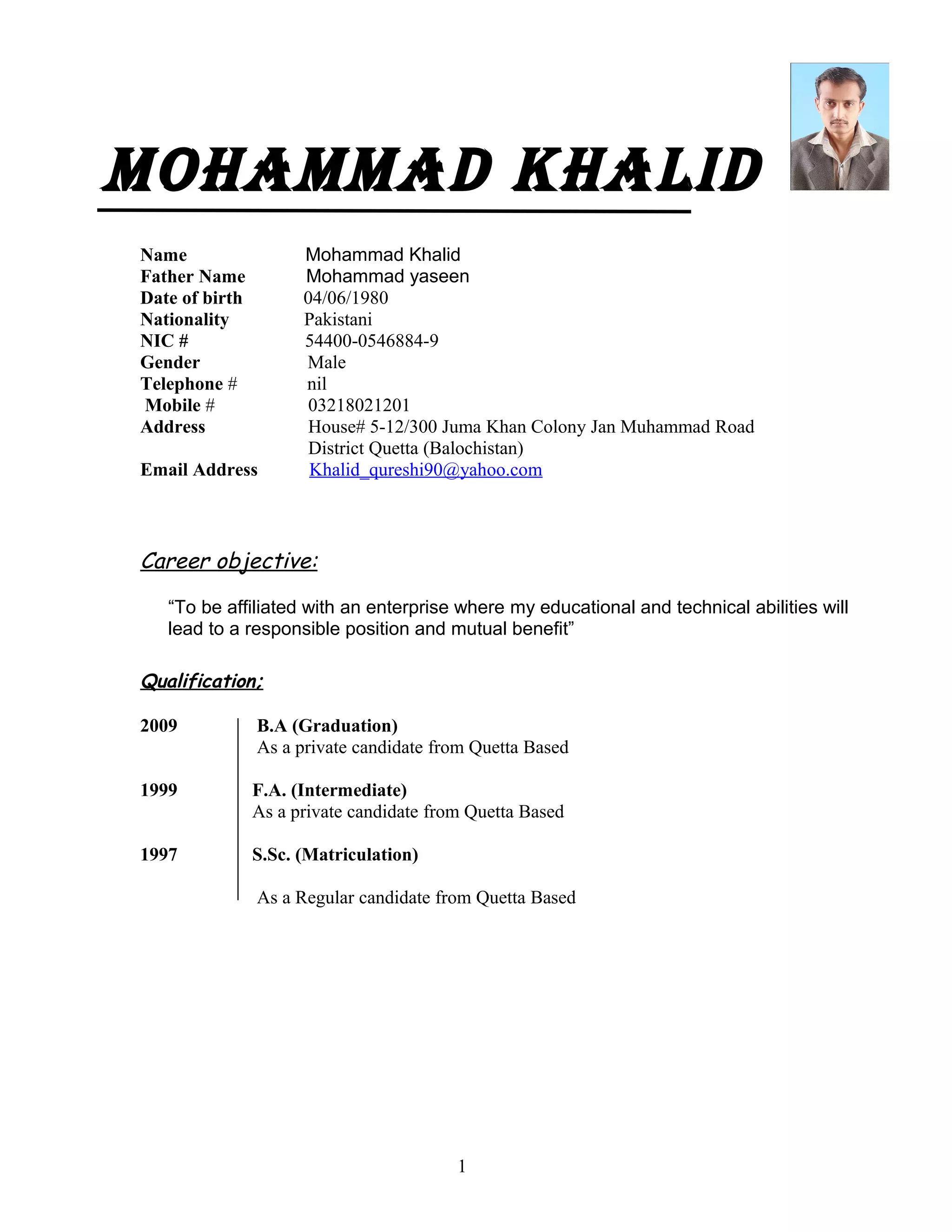 Muhammad Khalid CV | DOC | Computing | Technology & Computing