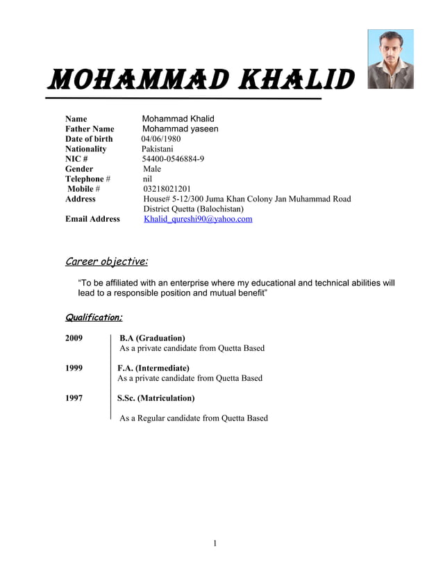 Muhammad Khalid CV | DOC | Computing | Technology & Computing