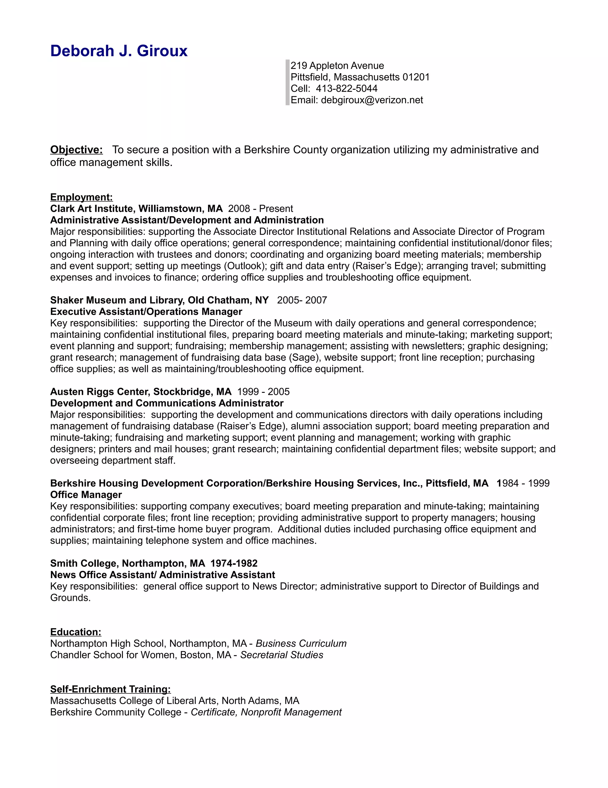 Resume for Deborah Giroux 2014 | DOC