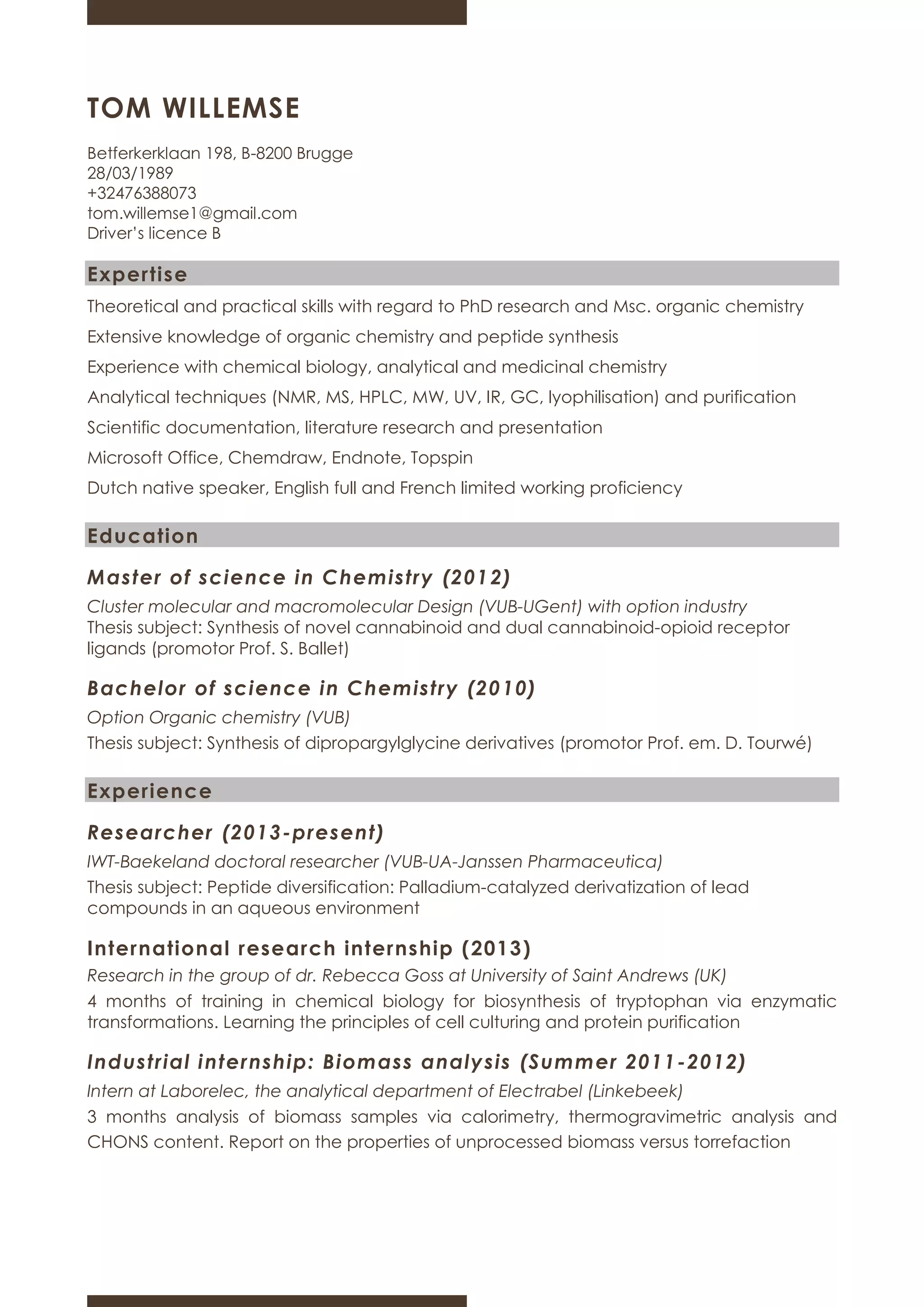 Curriculum Vitae Tom Willemse | PDF