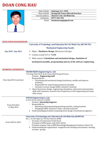 CV-Mechanical Engineer_Doan Cong Hau | PDF