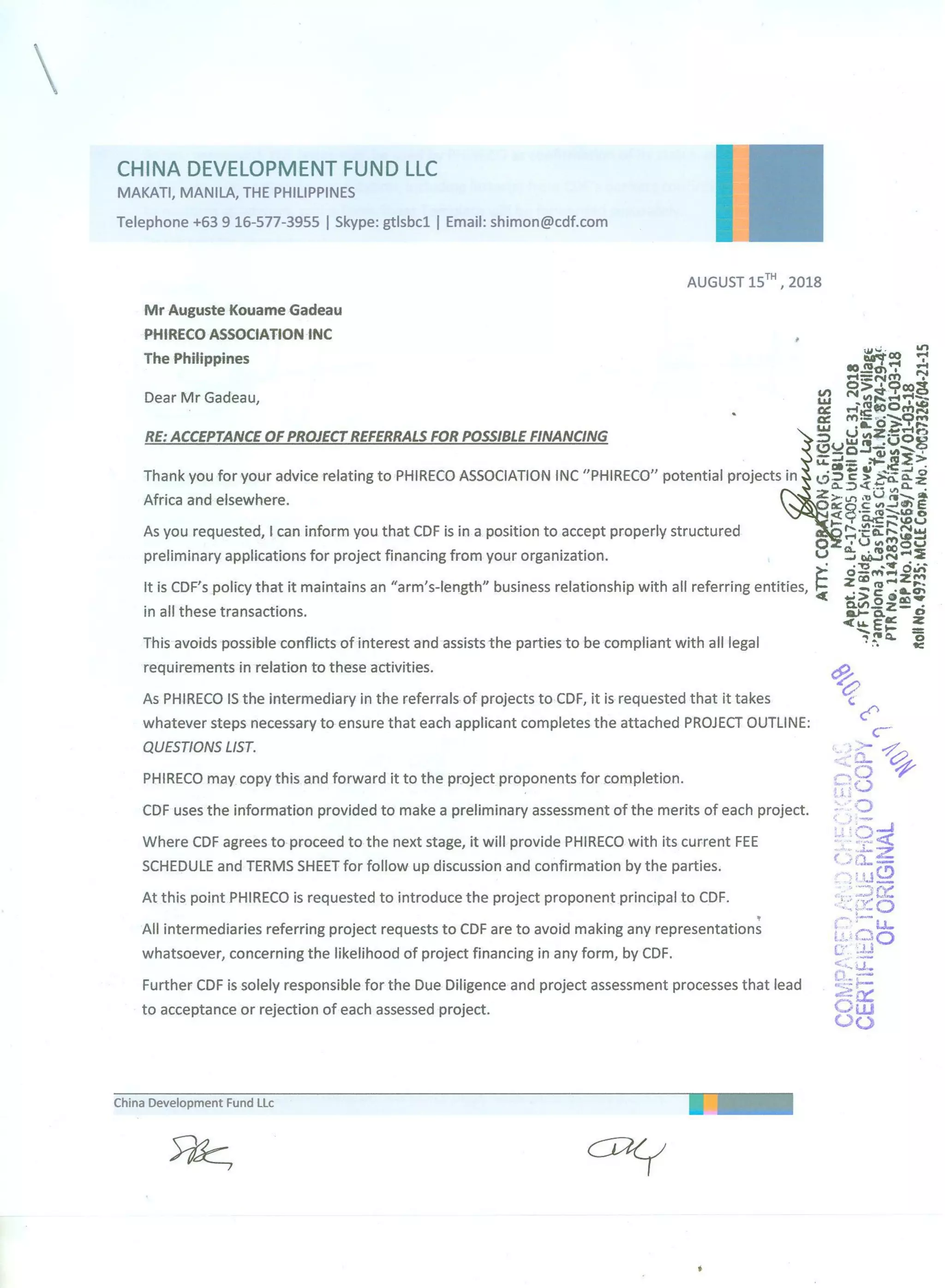 Cdf acceptance phireco africa investment program | PDF