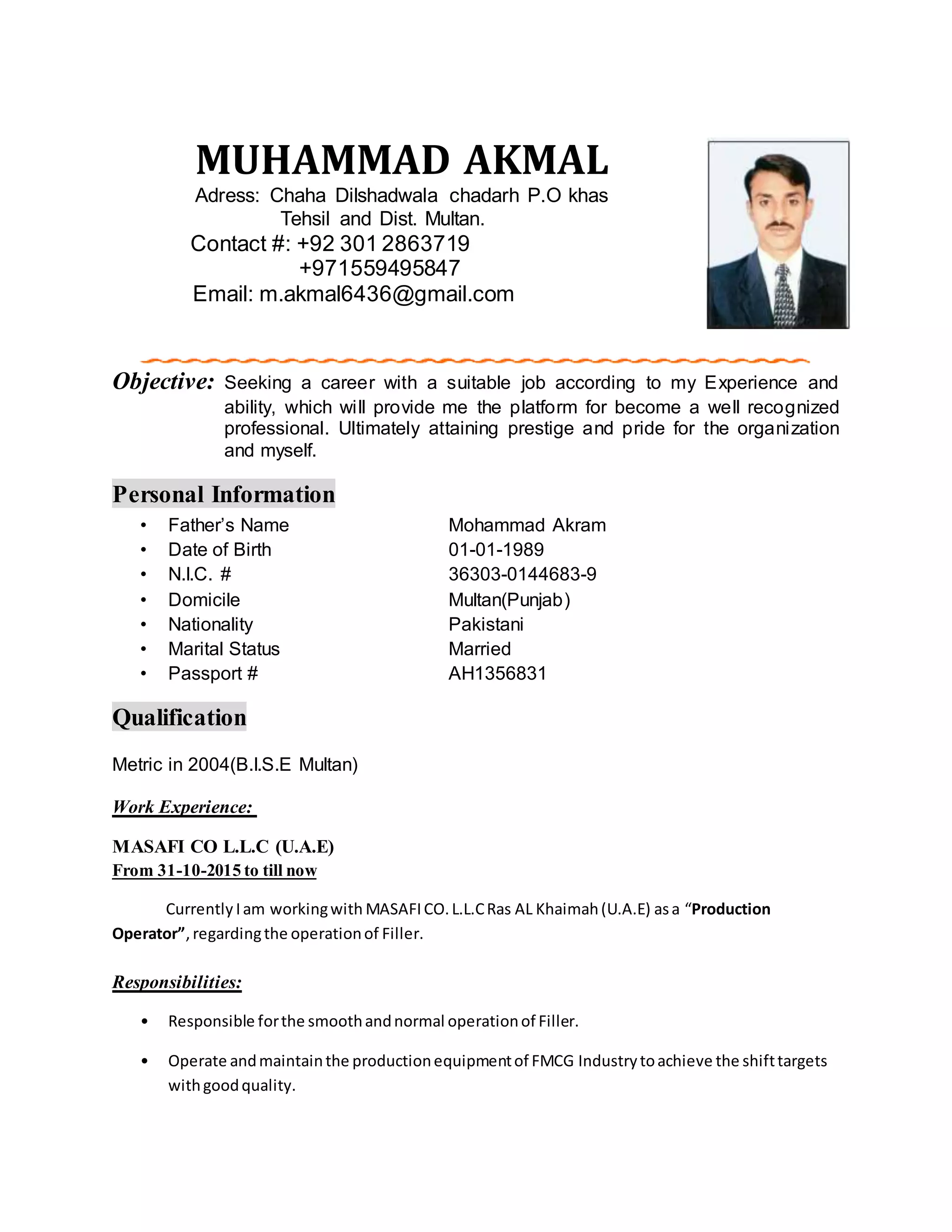 M.Akmal CV | DOCX | Islam | Religion & Spirituality