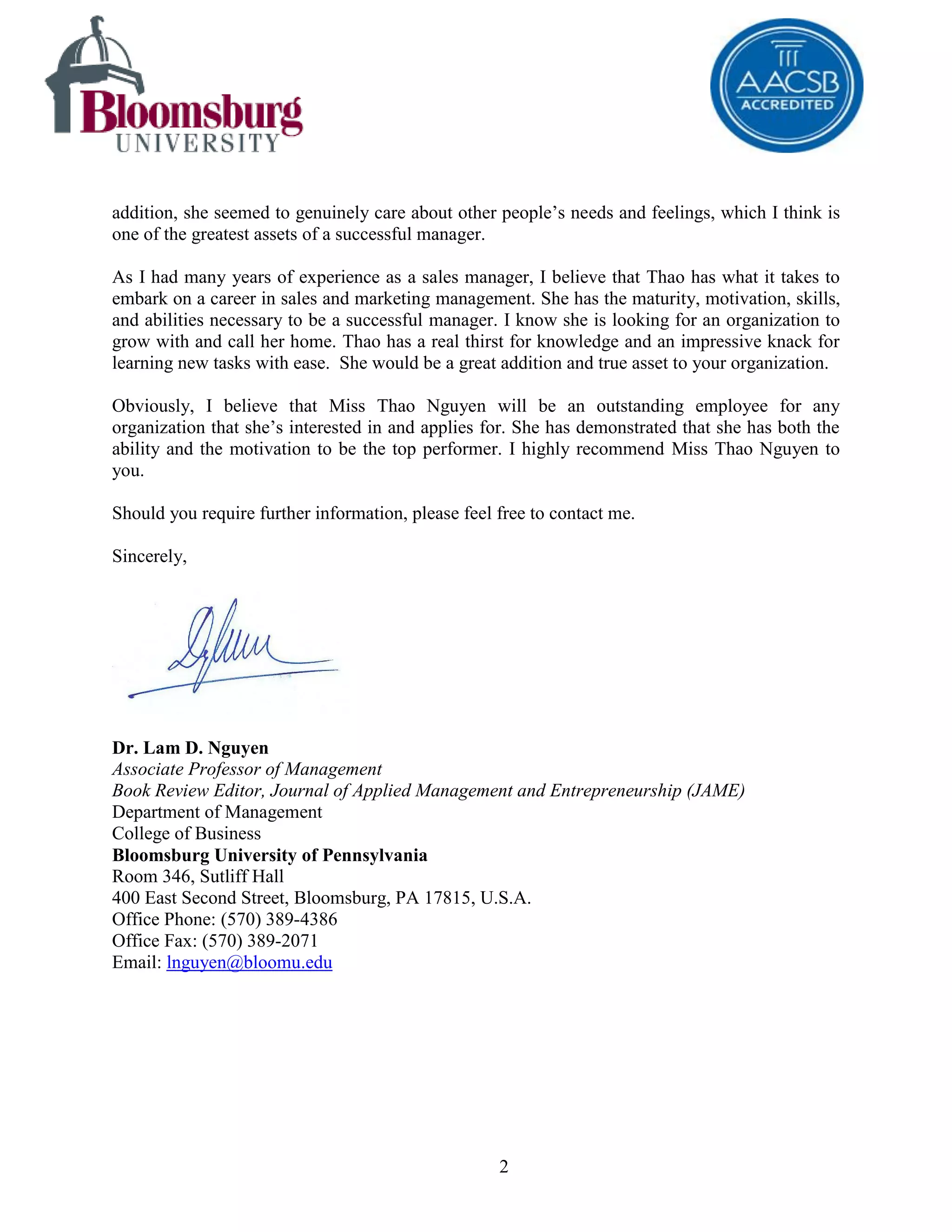 LETTER OF RECOMMENDATION-Thao Nguyen | PDF