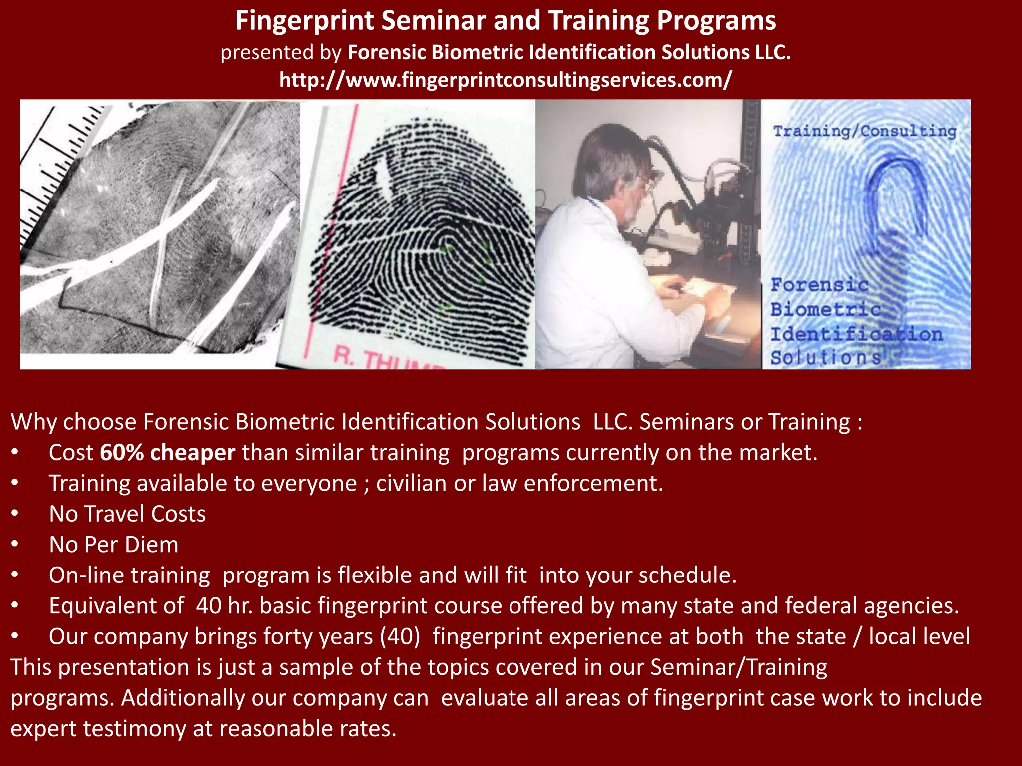 Seminar, Webinars and Training available from Forensic Biometric ...