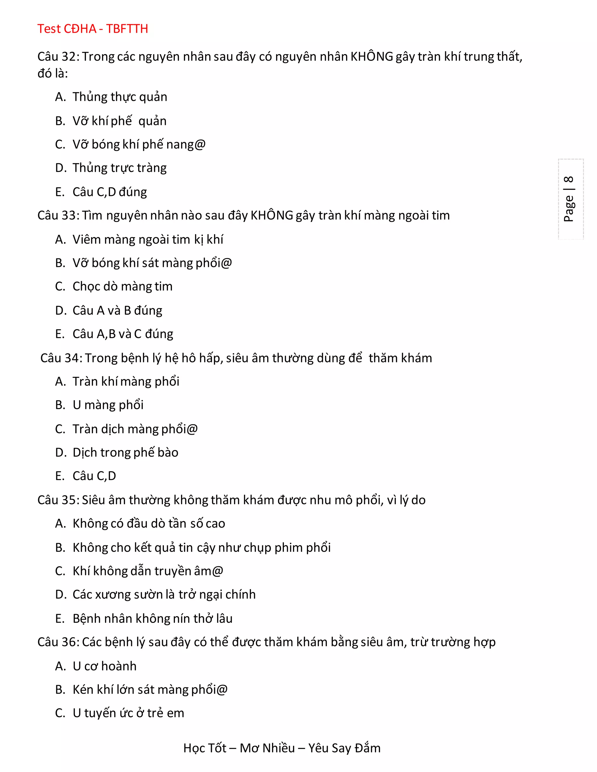 Trắc Nghiệm Chẩn Đoán Hình Ảnh Y Huế - TBFTTH VMU | DOC