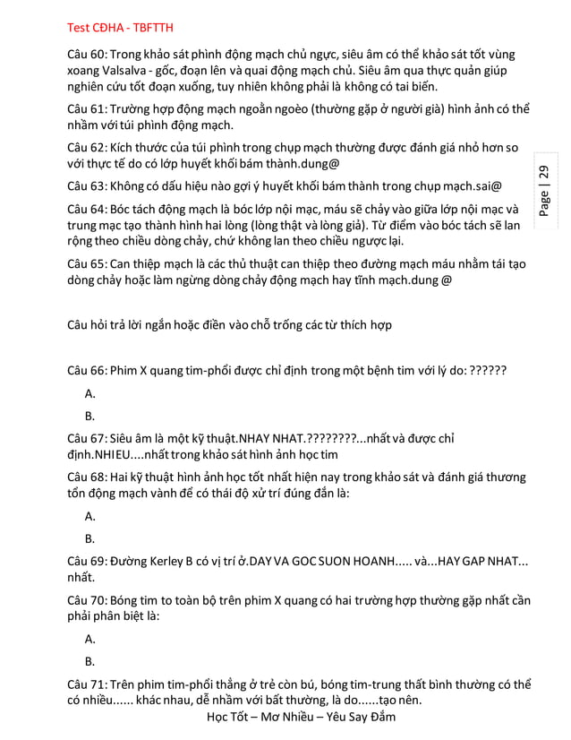 Trắc Nghiệm Chẩn Đoán Hình Ảnh Y Huế - TBFTTH VMU | DOC