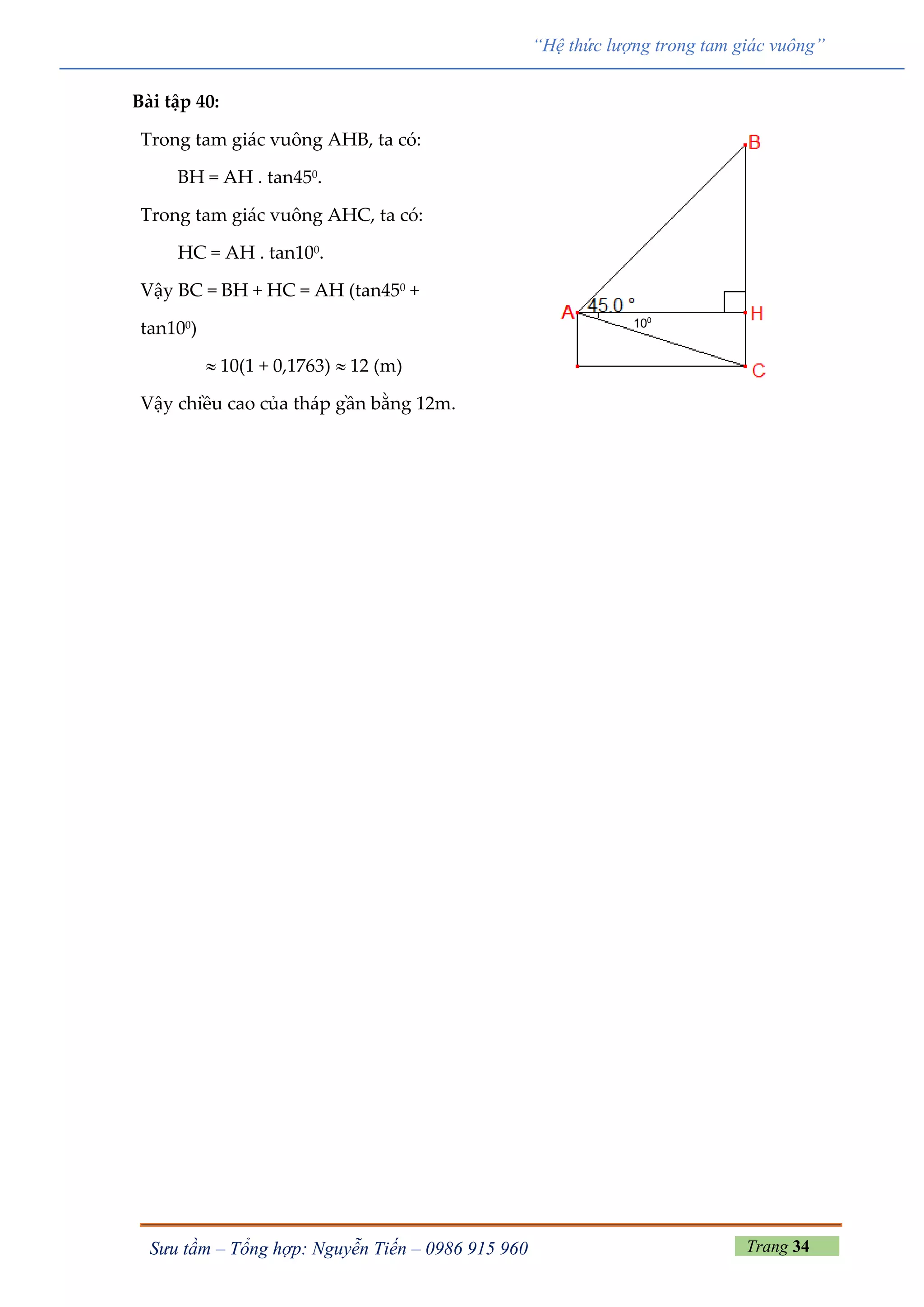 Chuyên đề Hệ thức lượng trong tam giác vuông | PDF