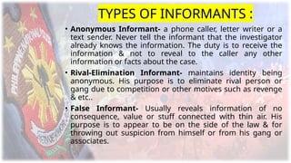 CDI1-Informant-FUNDAMENTALS OF CRIMINAL INVESTIGATION | PPTX