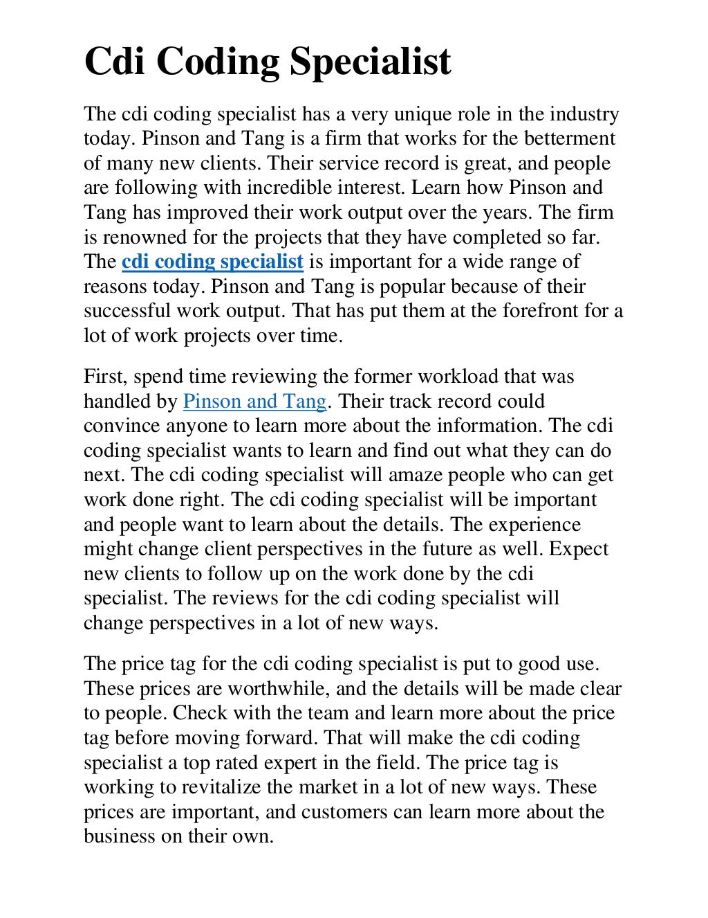 Cdi coding specialist