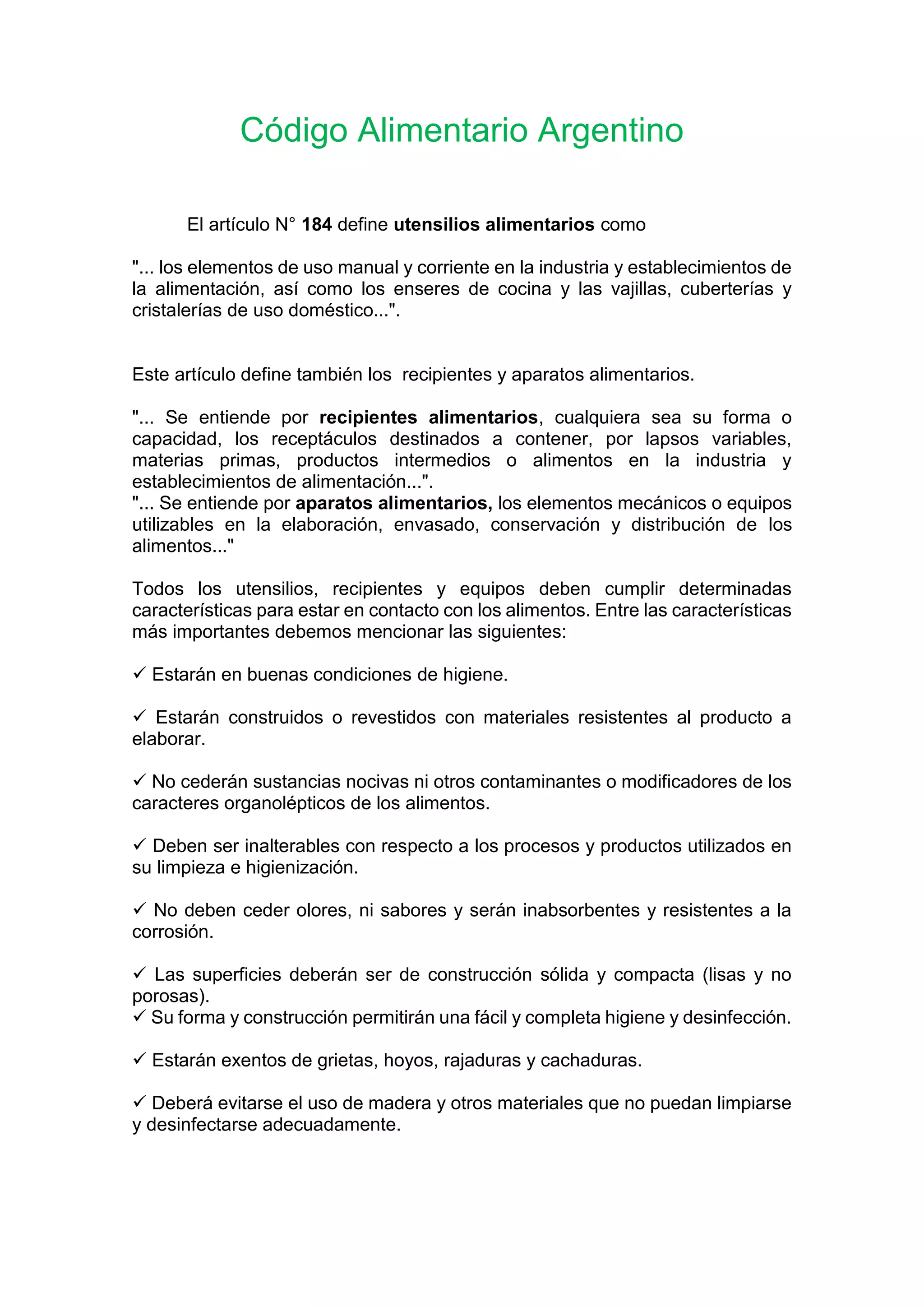 Código alimentario argentino | PDF