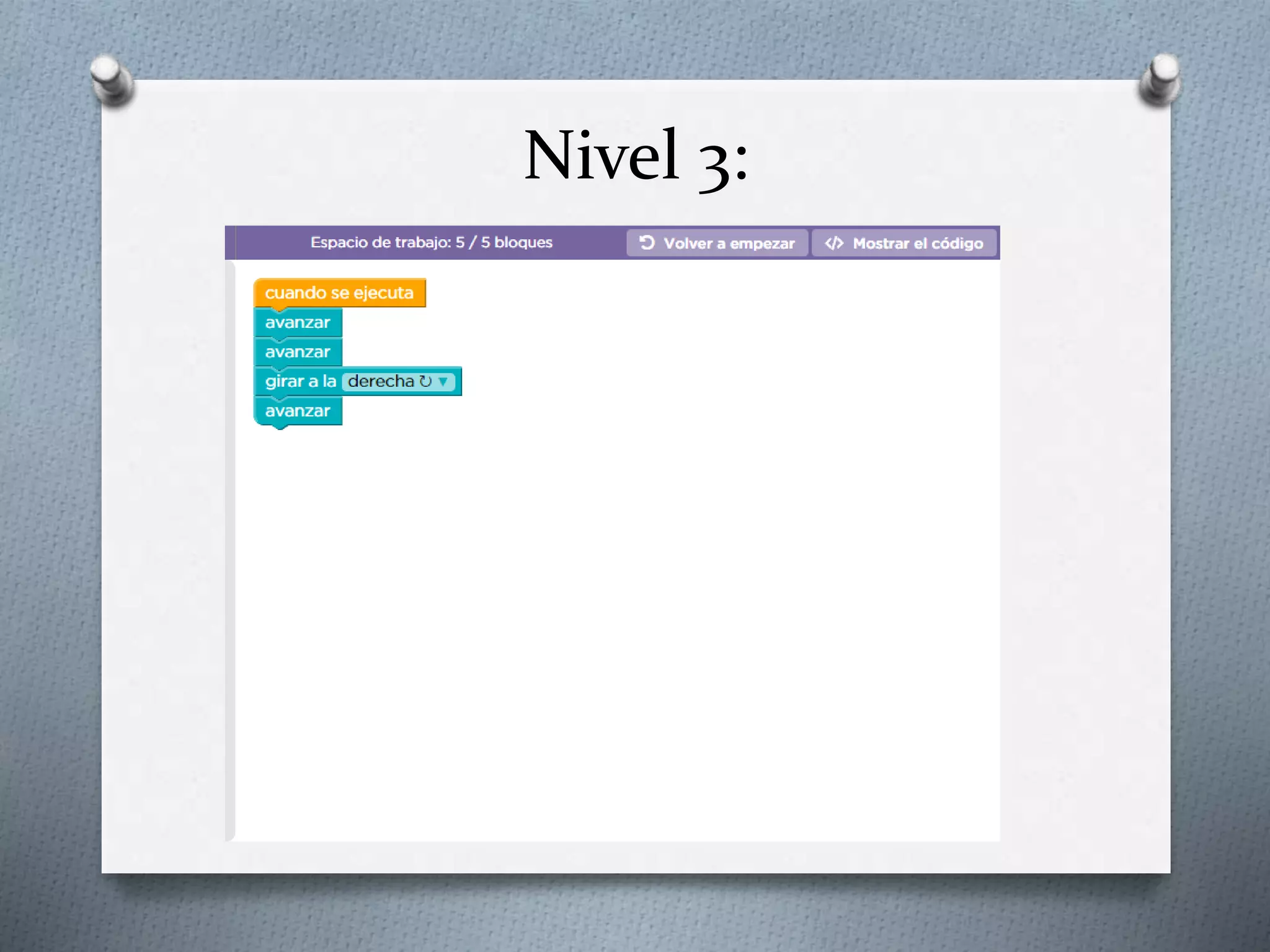 Código de los 20 niveles del curso rápido de code.org
