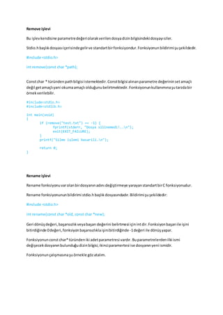 C dilindeki strtok, remove, rename ve system fonksiyonları. | DOCX