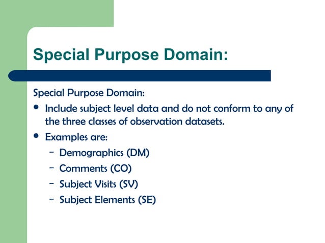 CDISC SDTM Domain Presentation | PPT | Databases | Computer Software ...