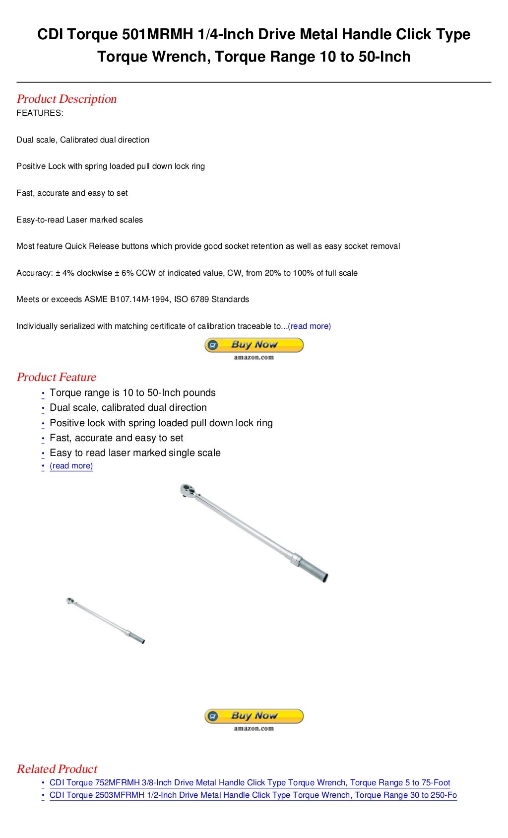 Cdi torque 501 mrmh 14 inch drive metal handle click type torque wrench ...
