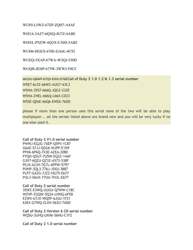 Cd key for call of duty2 | DOCX