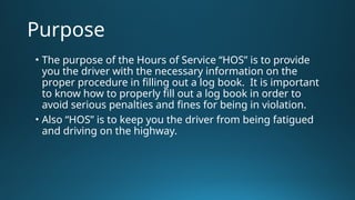 CDL 110 HOS SAFETY TRAINING DRIVER SAFETY | PPTX