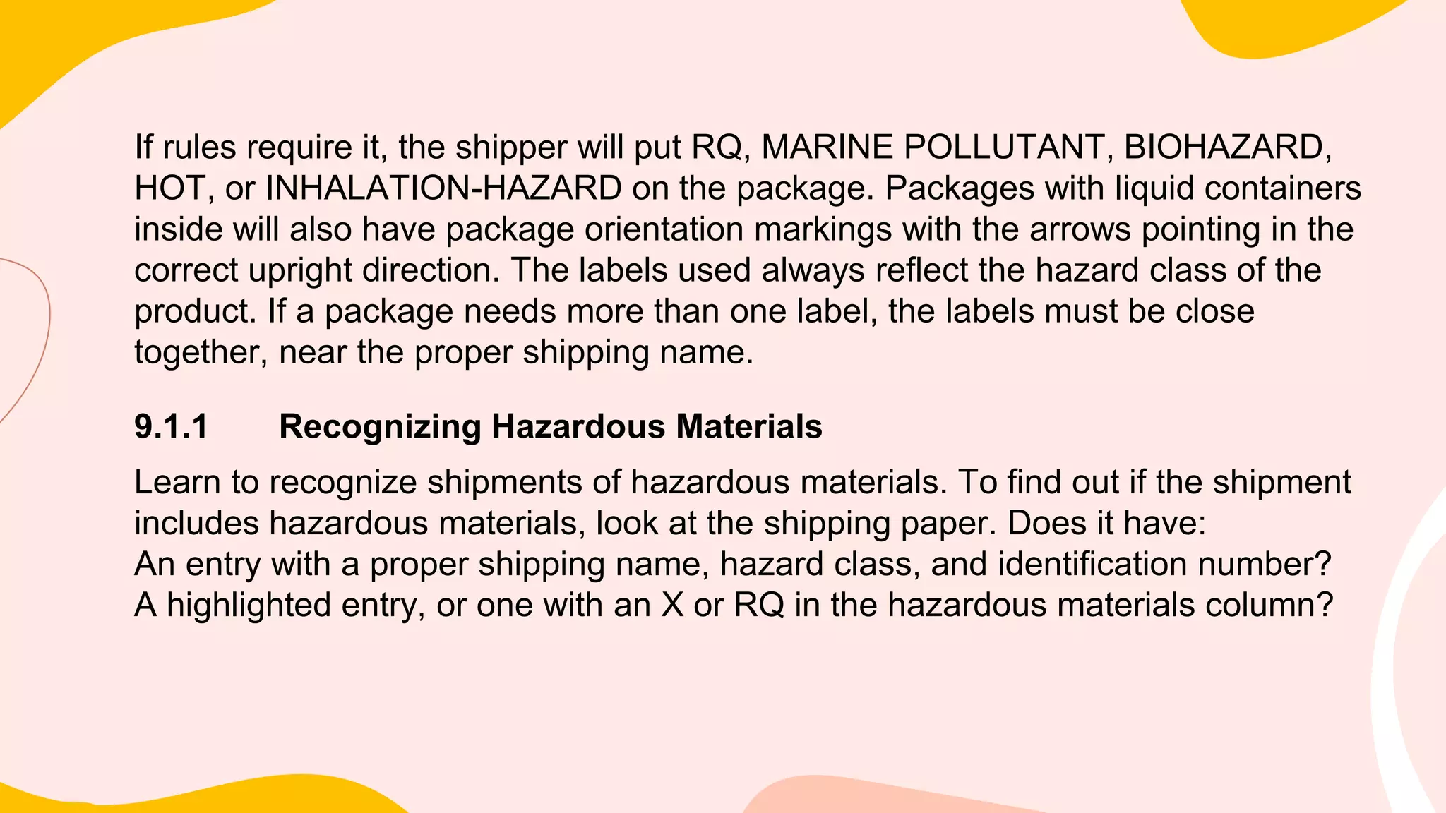 CDL 9 HAZARDOUS MATERIALS 1.pptx | Logistics and Transportation Industry | Industries