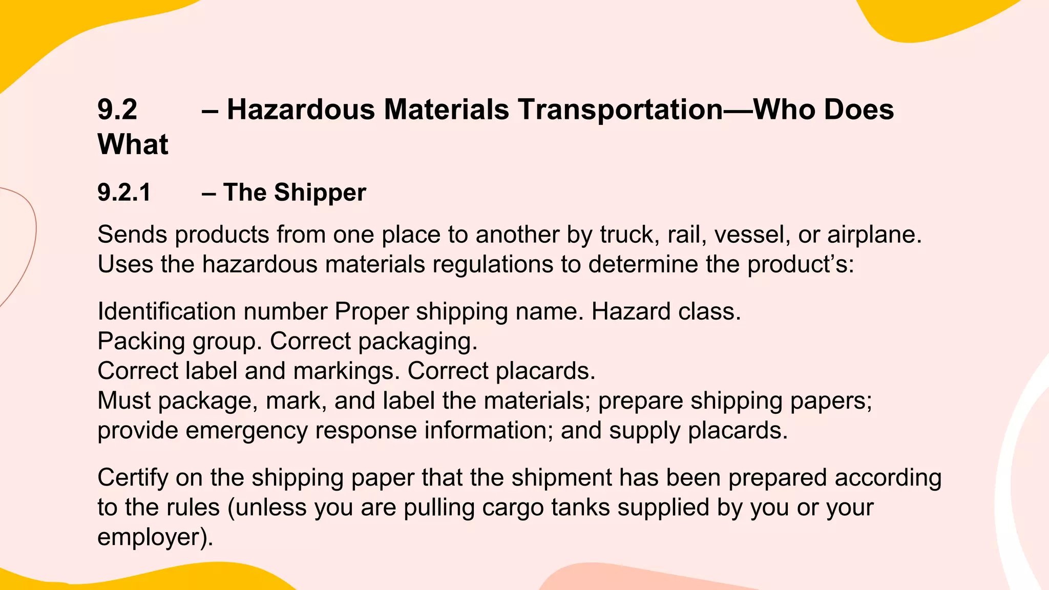 CDL 9 HAZARDOUS MATERIALS 1.pptx | Logistics and Transportation Industry | Industries