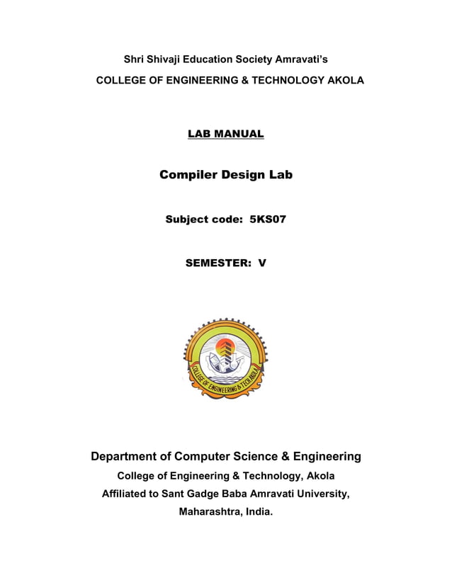 Compiler Design Lab Manual For Computer Engineering Pdf Programming Languages Computing