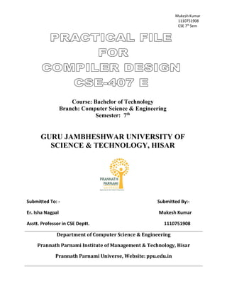 Compiler design lab programs | PDF