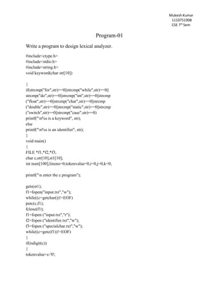 Compiler design lab programs | PDF