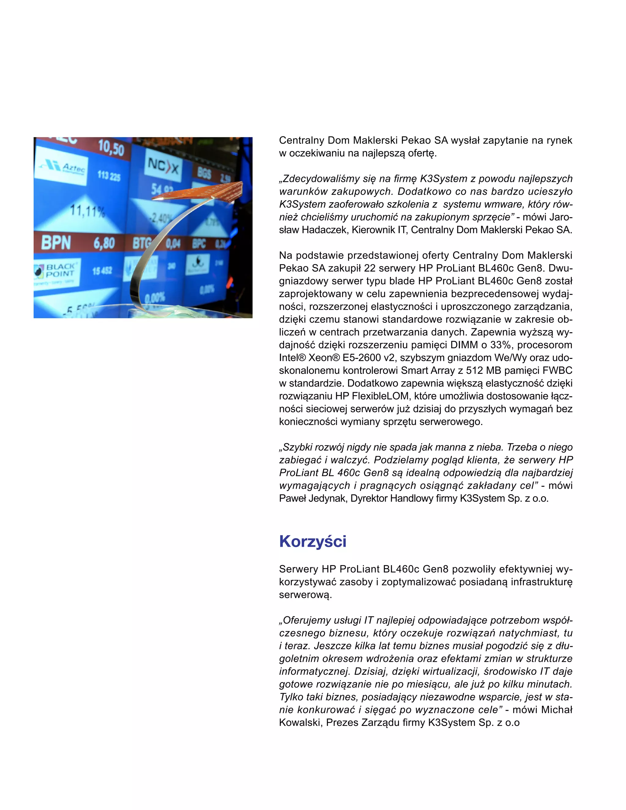 Case study Centralny Dom Maklerski Pekao - K3 System | PDF