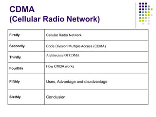 CDMA cellular radio network | PPTX | Computer Networking | Computing