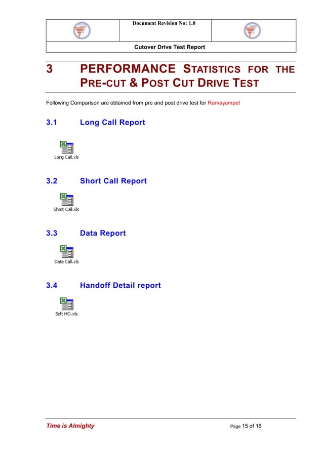 CDMA Drive Test Report Format | DOC | Computer Software and ...