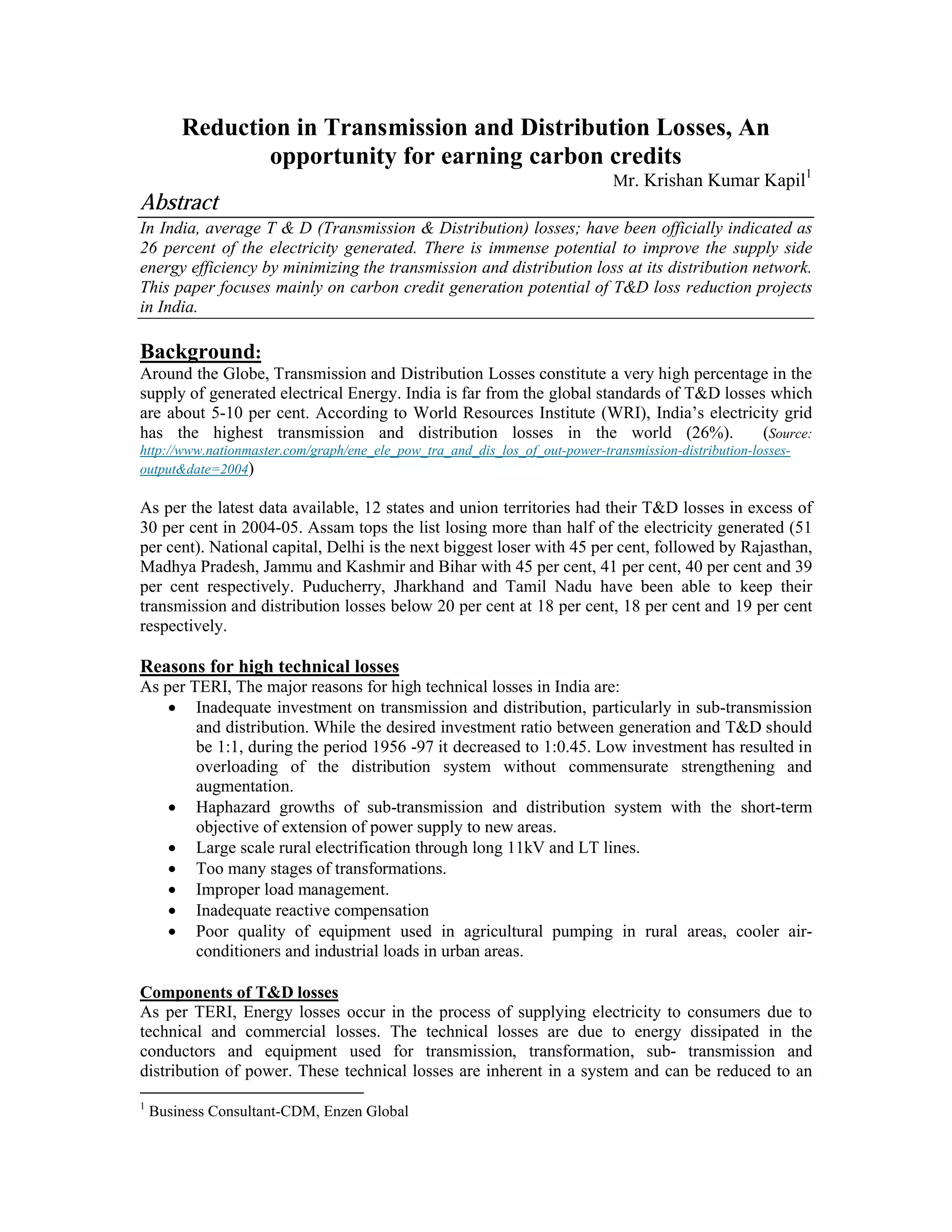 CDM in Reduction in Transmission and Distribution Losses | PDF