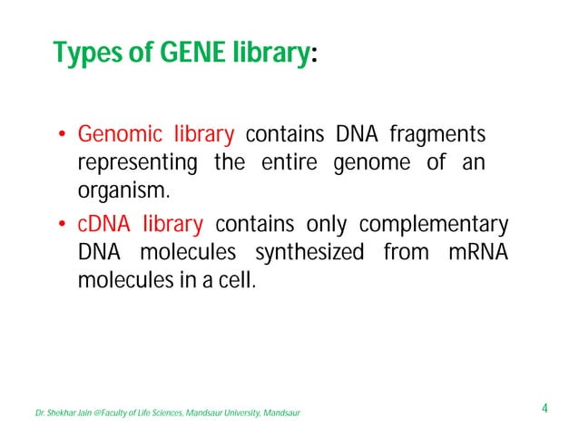 cDNA and Genomic libraries preparation | PPT