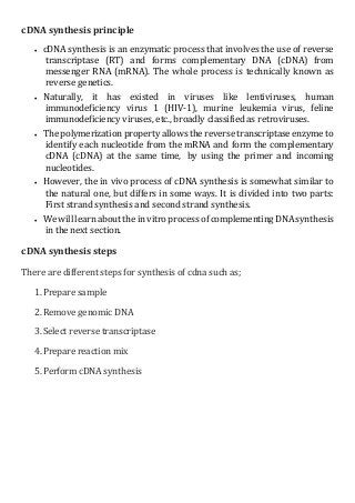 cDNA Synthesis – Principle, Steps | PDF