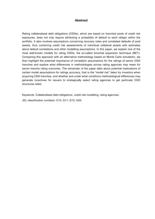 CDO rating methodology | PDF