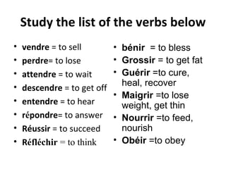 FRENCH: REGULAR VERBS IN ER RE IR- PRESENT TENSE | PPT