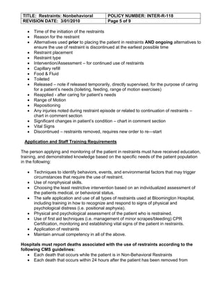 C:\Documents And Settings\701406\My Documents\Bh Inter Restraints Nonbehavioral 03012010 | PDF