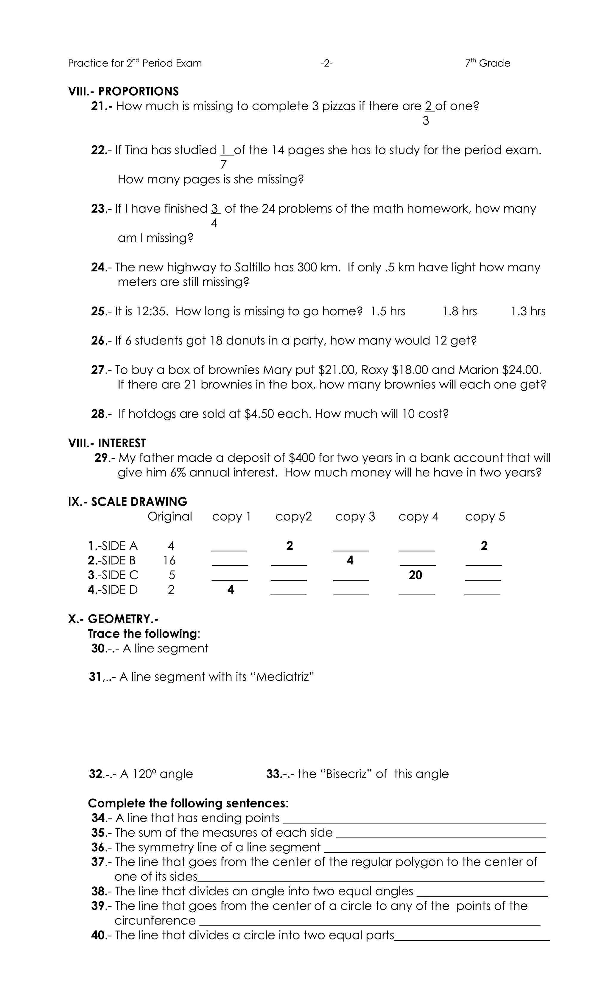 Math Practice for 2nd Period Exam | DOC