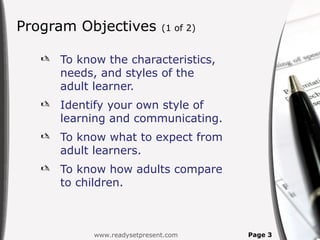Training Adult Learners PowerPoint PPT Content Modern Sample | PPT