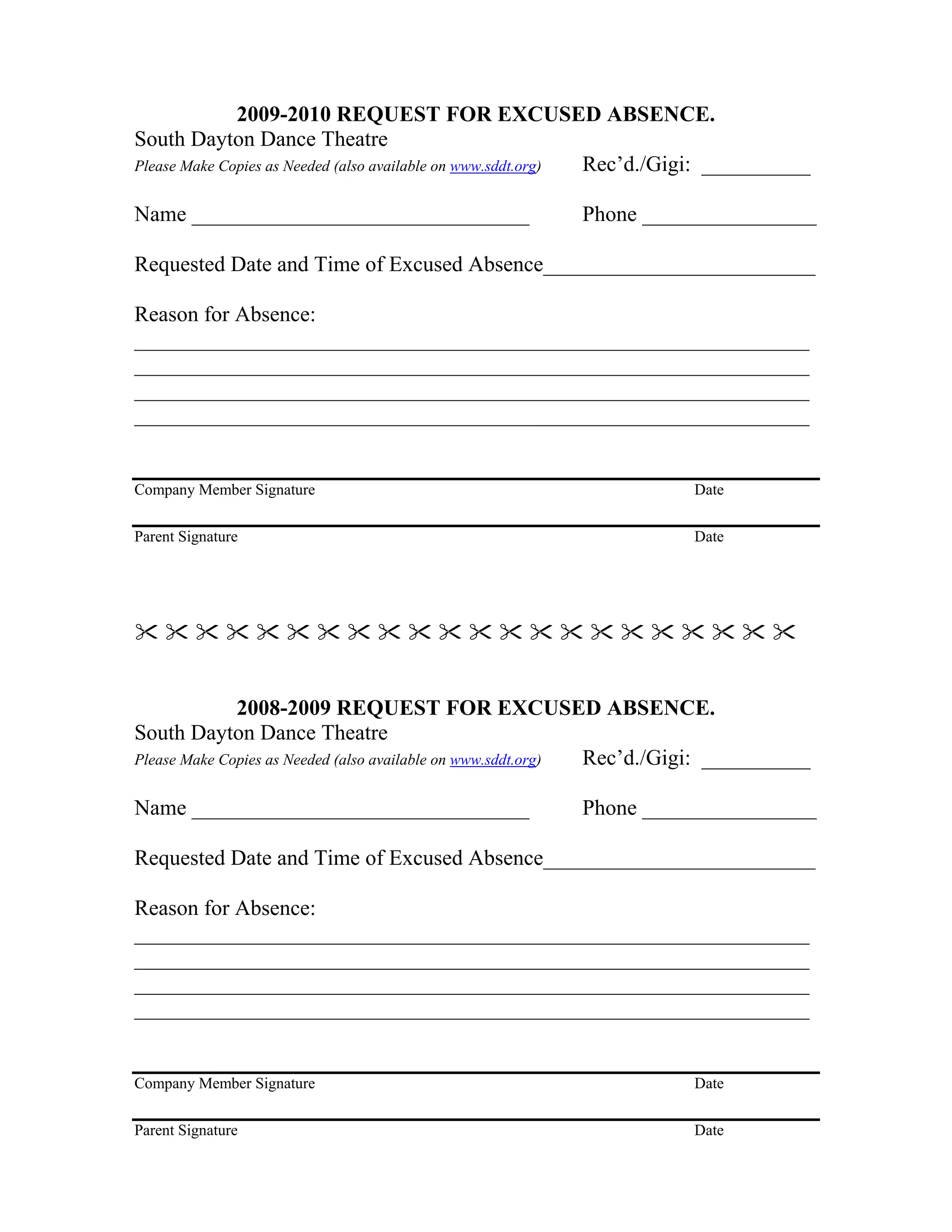 C:\Documents And Settings\Christie\My Documents\Sddt Excused Absence Form 2009 10 | PDF