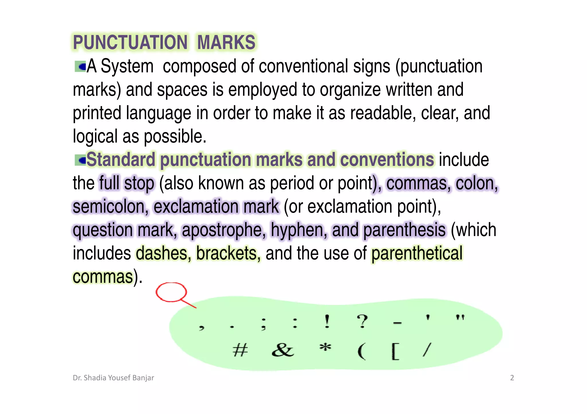 PUNCTUATION MARKS, by Dr. Shadia Y. Banjar | PDF
