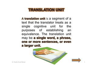 TRANSLATION UNIT, by Dr. Shadia Yousef Banjar | PPT