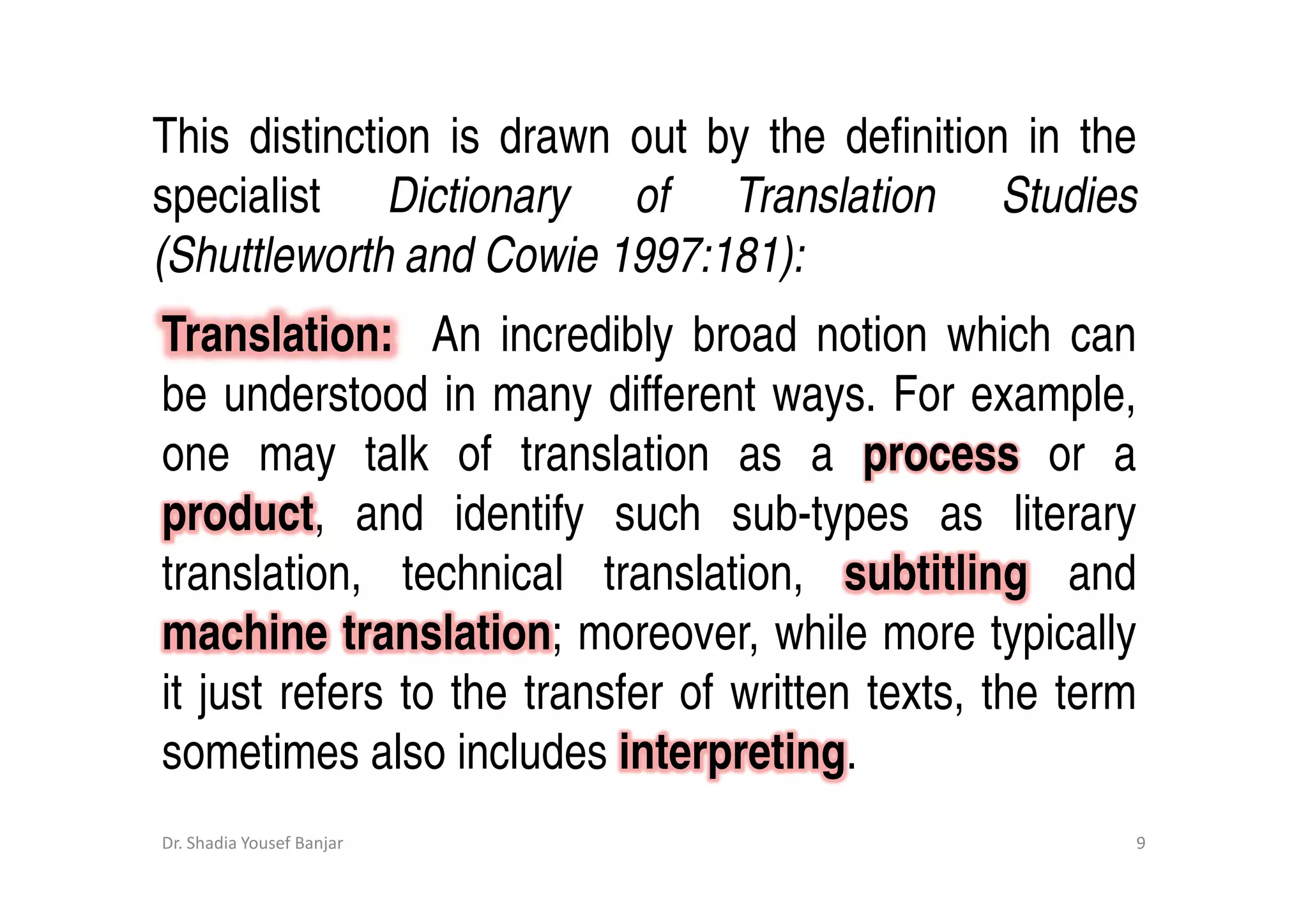 What Is Translation? , by Dr. Shadia Yousef Banjar | PDF